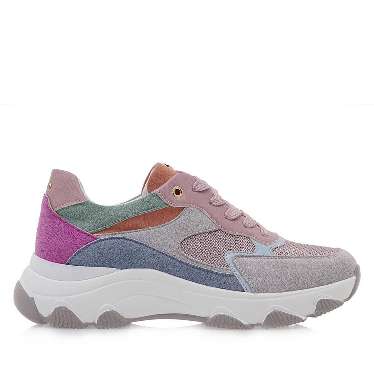 Seven Γυναικεία Sneakers Γκρι Πολύχρωμο Eco Leather - Enjoy Shoes